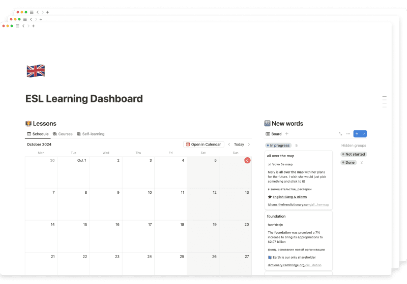 ESL Learning Template for Notion - Track & Manage Your ESL Progress!