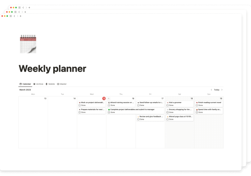 Notion Weekly Planner and Agenda Template - Notionism.org